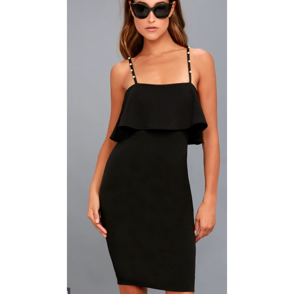 Lulus | Dresses | Nwt Lulus Addie Black Pearl Bodycon Midi Dress Size ...